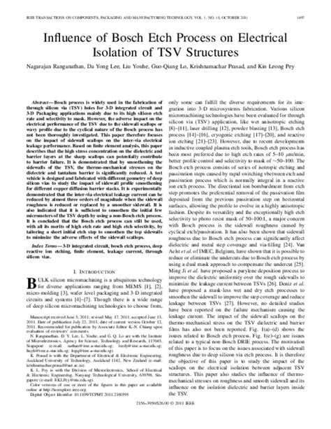 Pdf Influence Of Bosch Etch Process On Electrical Isolation Of Tsv