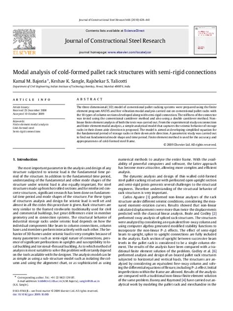 Pdf Modal Analysis Of Cold Formed Pallet Rack Structures With Semi