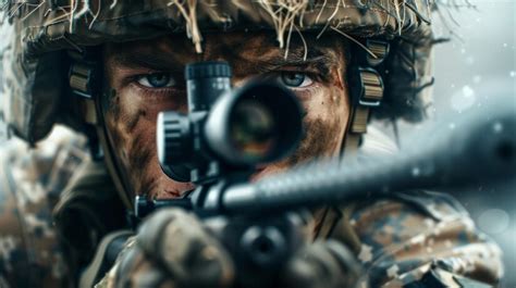 Premium Photo Soldier With A Sniper Aiming Camera Focus On The Sniper