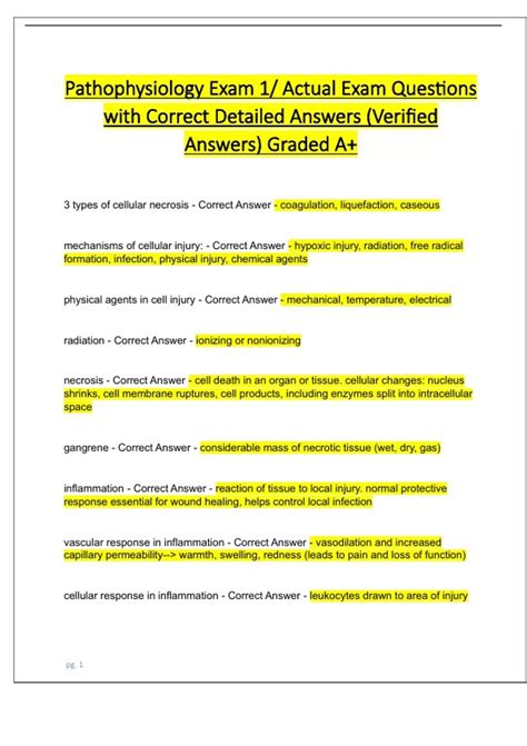 Pathophysiology Exam 1 Actual Exam Questions With Correct Detailed