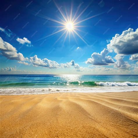 Sunny Day On A Deserted Sandy Beach With Blue Sky And Ocean Generative