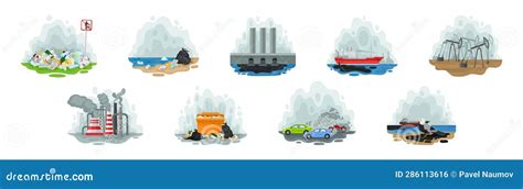 Environmental Issue And Ecological Problem Scene Vector Set Stock