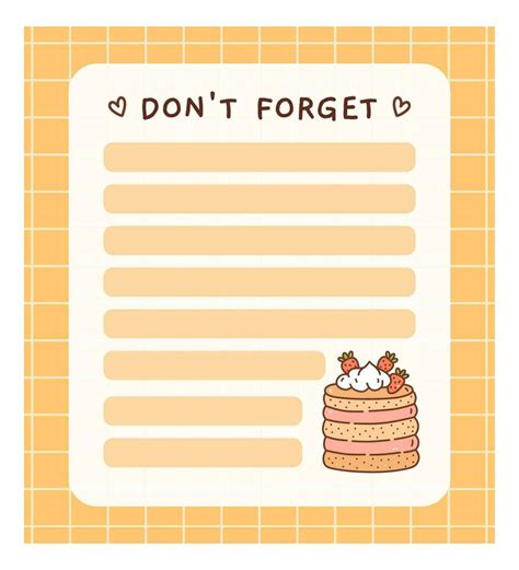 Cute To Do List Template With A Strawberry Cake Kawaii Design Of Daily