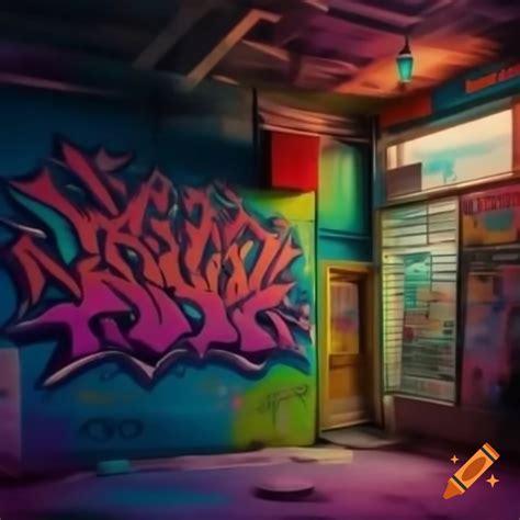 Colorful City Ghetto Featuring Vibrant Graffiti Art On Craiyon