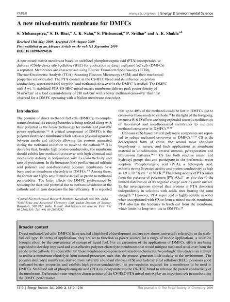 Pdf A New Mixed Matrix Membrane For Dmfcs