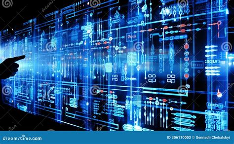 Software Developer Writing Computer Program With Augmented Reality Panel And Artificial