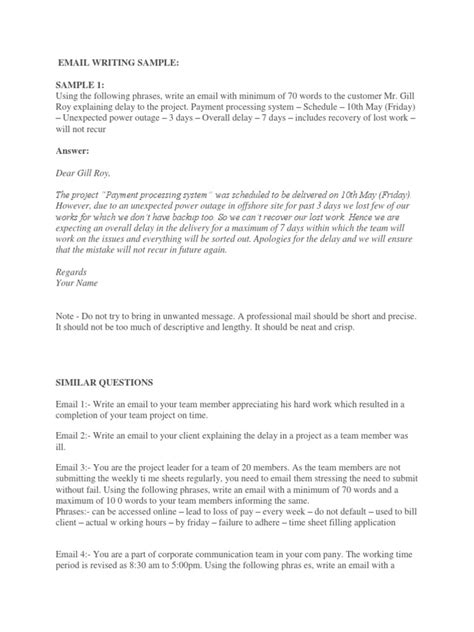 Project Delay Email Sample Pdf Email Working Time