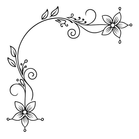 Black And White Floral Corner Design With Two Flowers And Leaves