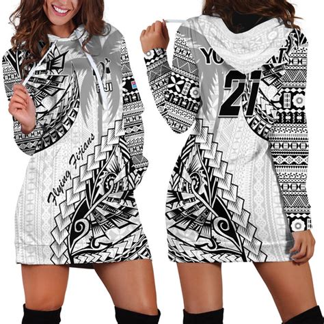 Custom Fiji Rugby Hoodie Dress Kaiviti Fijian Tribal World Cup White Lt9