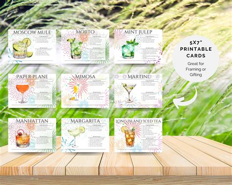 Cocktail Recipe Digital Download Printable Drink Cheat Sheet Pdf Png