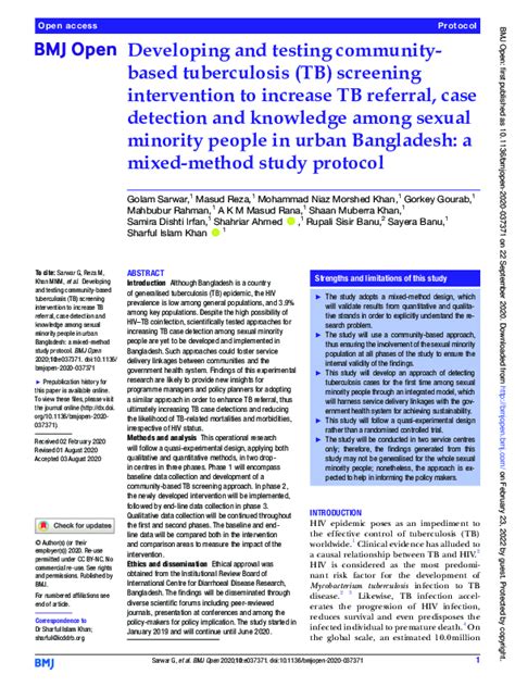 Pdf Developing And Testing Community Based Tuberculosis Tb