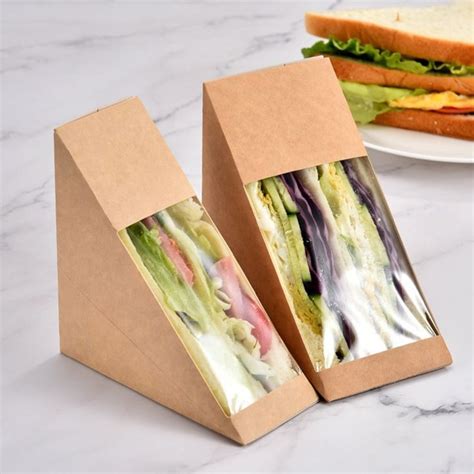 Kraft Paper Triangle Sandwich Packaging Box With Window Envases