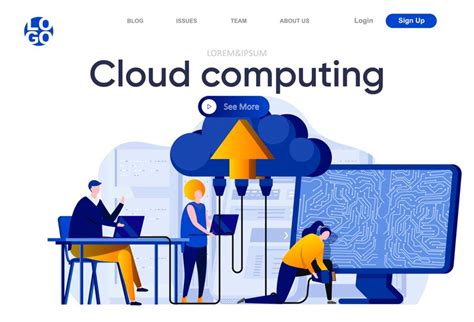 Premium Vector Cloud Computing Flat Landing Page Engineers Servicing Cloud Database System