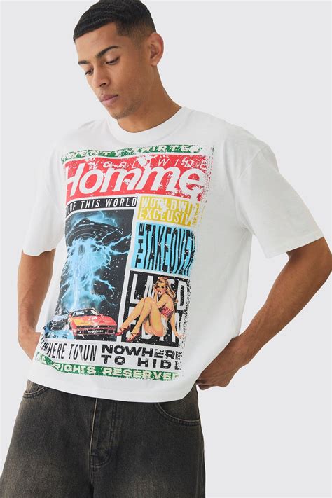 T Shirts Oversized Boxy Homme Magazine Graphic T Shirt Boohooman