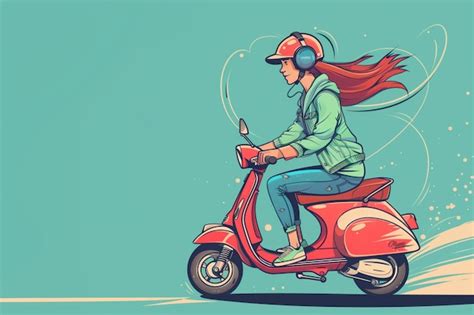 Premium Photo A Girl Riding A Scooter With A Helmet On The Front
