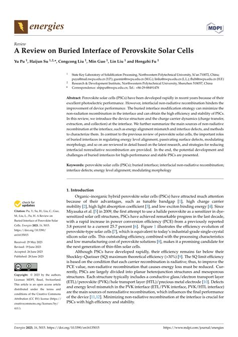 Pdf A Review On Buried Interface Of Perovskite Solar Cells