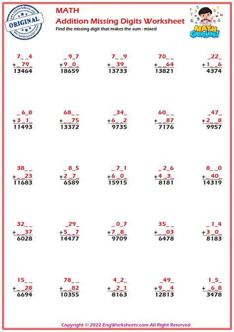 Find The Missing Digit That Makes The Sum Mixed Engworksheets