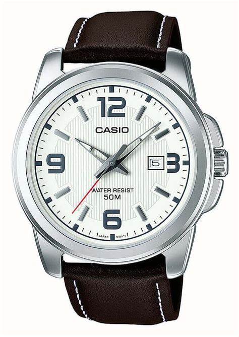 Casio Mtp Series Analogue Quartz 449mm White Dial Brown Leather