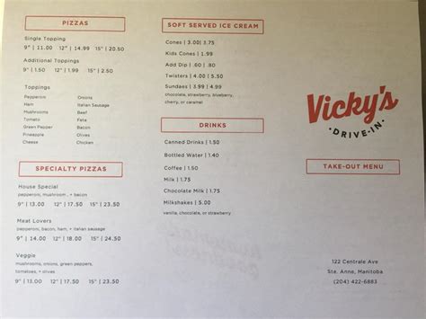 Menu At Vickys Drive Inn Restaurant Ste Anne