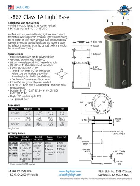 L 867 Class 1a Light Base Specifications Pdf Pipe Fluid Conveyance