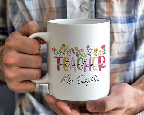 Personalized Teacher Mug Custom Teacher Floral Mug Teacher