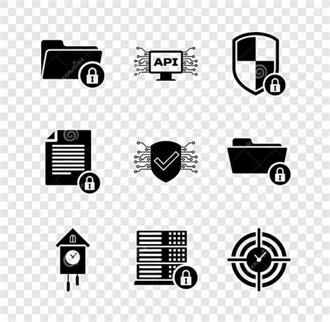 Set Folder And Lock Computer Api Interface Shield Security With Retro Wall Watch Server And