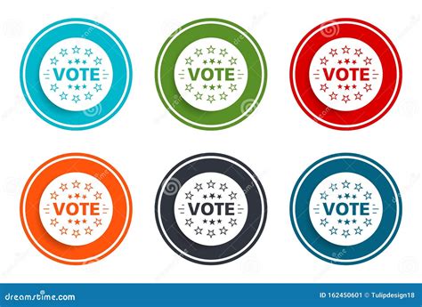 Vote Badge Icon Flat Vector Illustration Design Round Buttons Collection 6 Concept Colorful