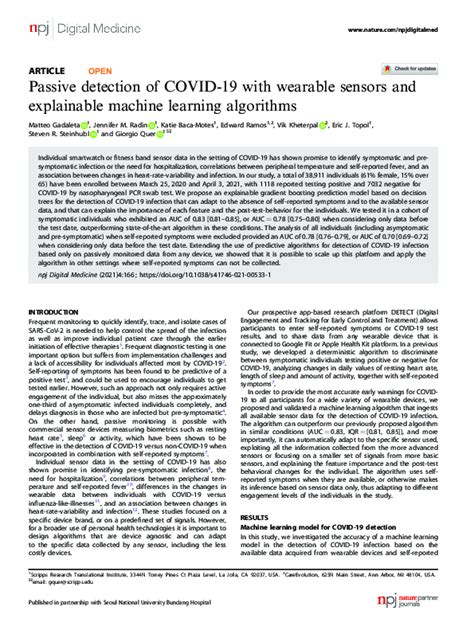 Pdf Passive Detection Of Covid 19 With Wearable Sensors And