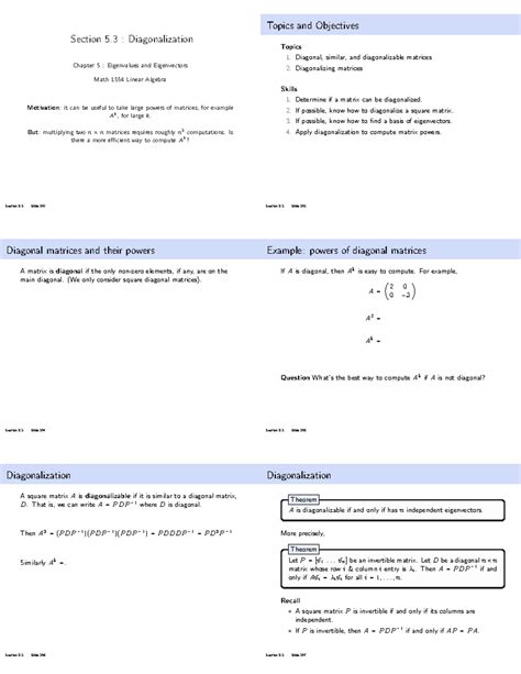 Math 1554 Chapter 53 Diagonalization Lecture Notes Studocu