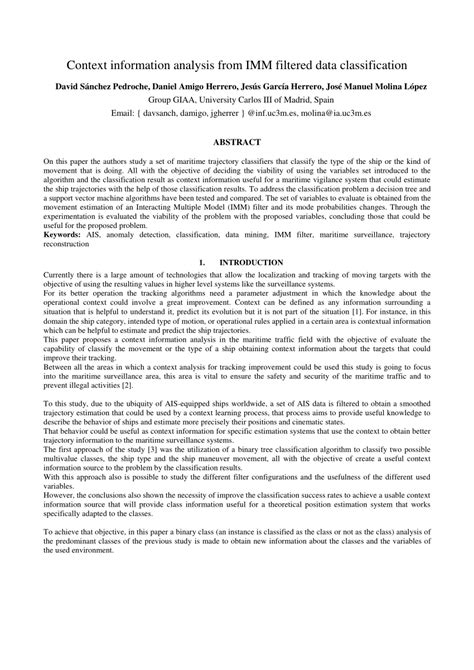 Pdf Context Information Analysis From Imm Filtered Data Classification