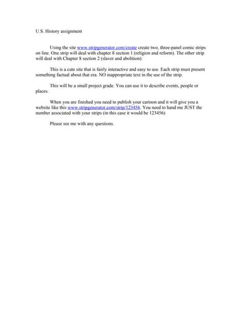 Us History Comic Assignment Doc
