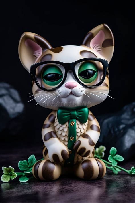 Cat With A Green Butterfly And Glasses Ai Generation Stock Illustration