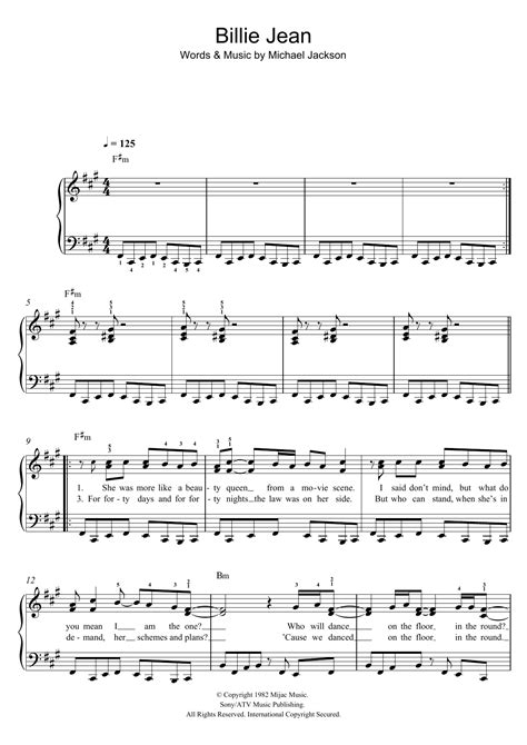 Billie Jean Easy Piano Print Sheet Music Now