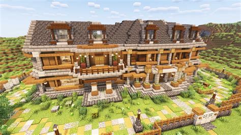 Large Wooden Spruce House With Balcony [full Interior] Minecraft Map