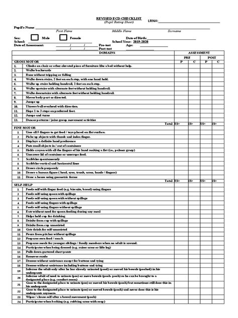 Revised Ecd Checklist Pupil Rating Sheet 2 Pdf