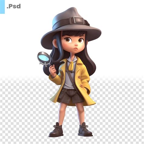 Menina Detetive Bonita Com Uma Lupa Modelo Psd De Personagem De Desenho