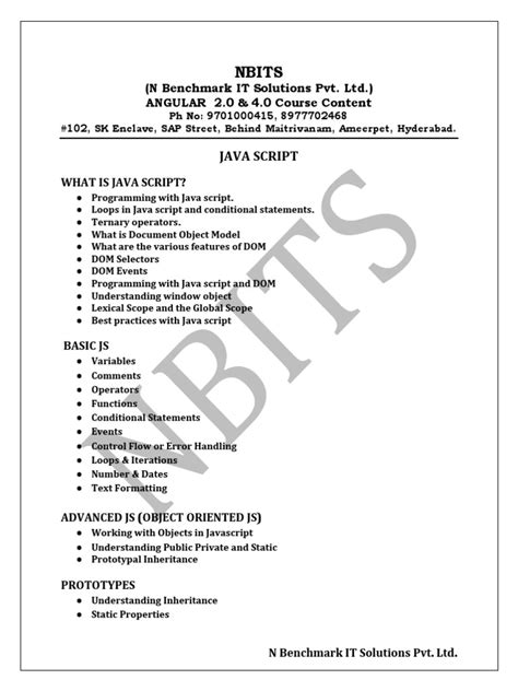 Angular Training Course In Ameerpet Pdf Java Script Application