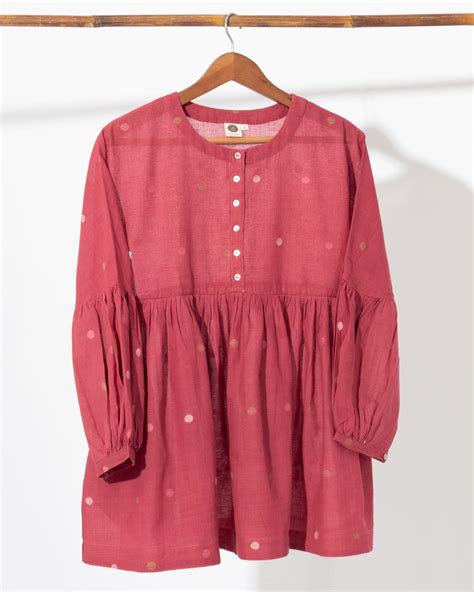 Pure Cotton Jamdani Short Top Pink Karomi Crafts