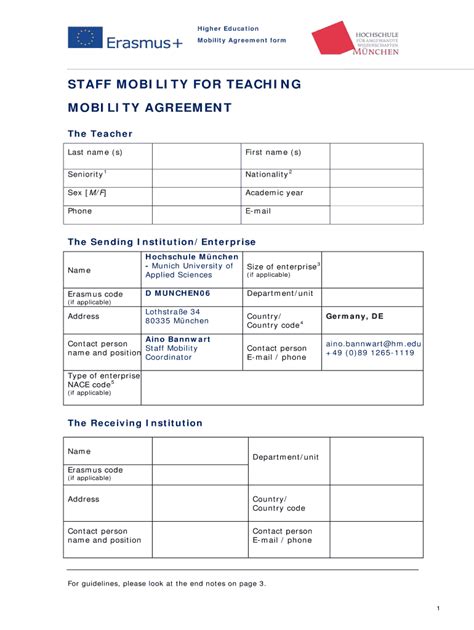Fillable Online W3 Mediapool Hm Staff Mobility For Teaching Mobility