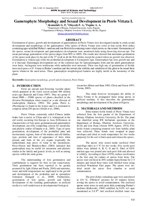 Pdf Gametophyte Morphology And Sexual Development In Pteris Vittata L