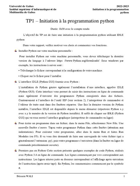 Initiation à La Programmation Python Pdf Python Langage De