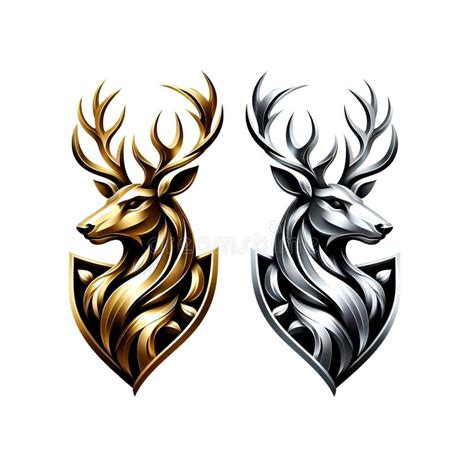 Two Deer Logos Vintage Hexagon Tree Illustration Stock Illustration