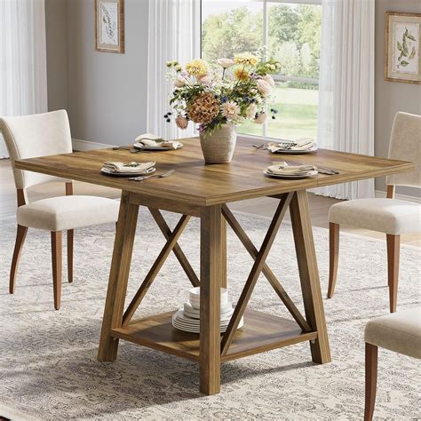 Tribesigns Mesa De Comedor Cuadrada Para 4 Personas Estilo Rústico Co