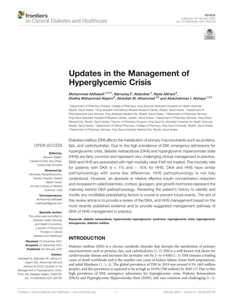 Pdf Updates In The Management Of Hyperglycemic Crisis