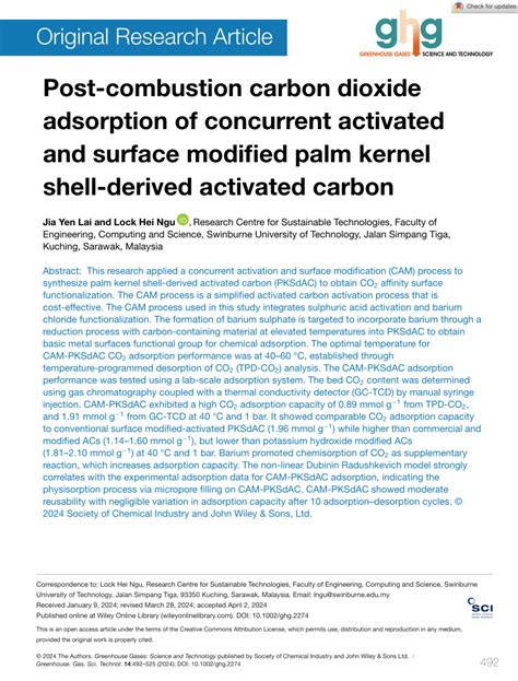 Pdf Post‐combustion Carbon Dioxide Adsorption Of Concurrent Activated
