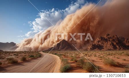 A Colossal Sandstorm Engulfs A Desert Landscapeのイラスト素材 130710653
