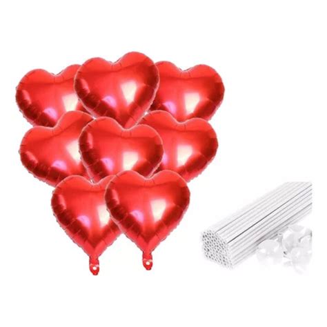 10 Balões Metalizado Coração Vermelho Centro De Mesa Pega Balão 20cm
