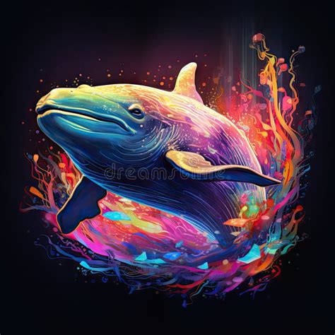 Colorful Holographic Whale Drawing Illustration Stock Image Image Of