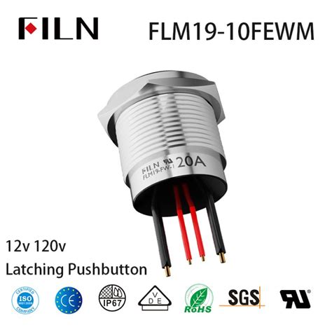Filn Latching Push Button Switch 19mm 12v 120v Ip68 Waterproof