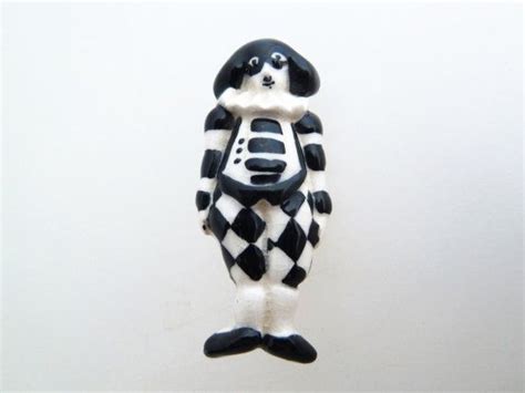 Vintage Ceramic Harlequin Black And White Costume Brooch
